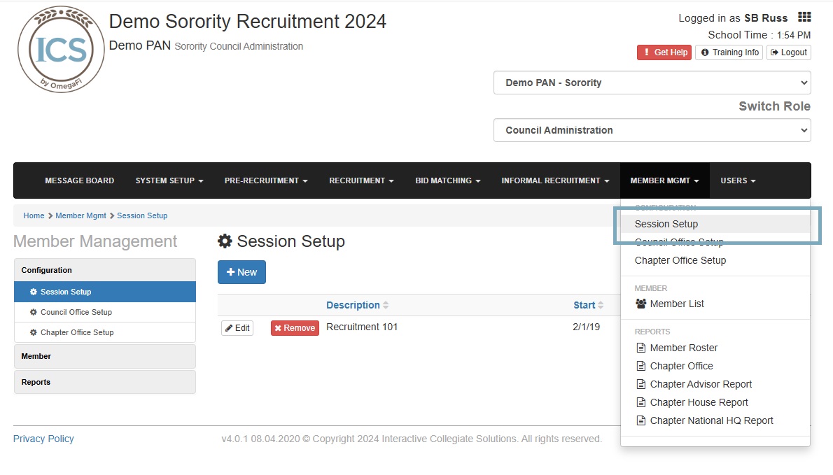 How do I set up a Session? – ICS