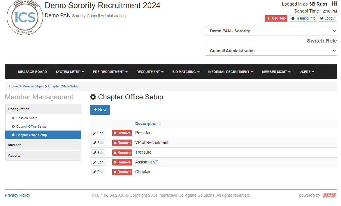 How can I add my Chapter Office Setup under Membership Management? – ICS